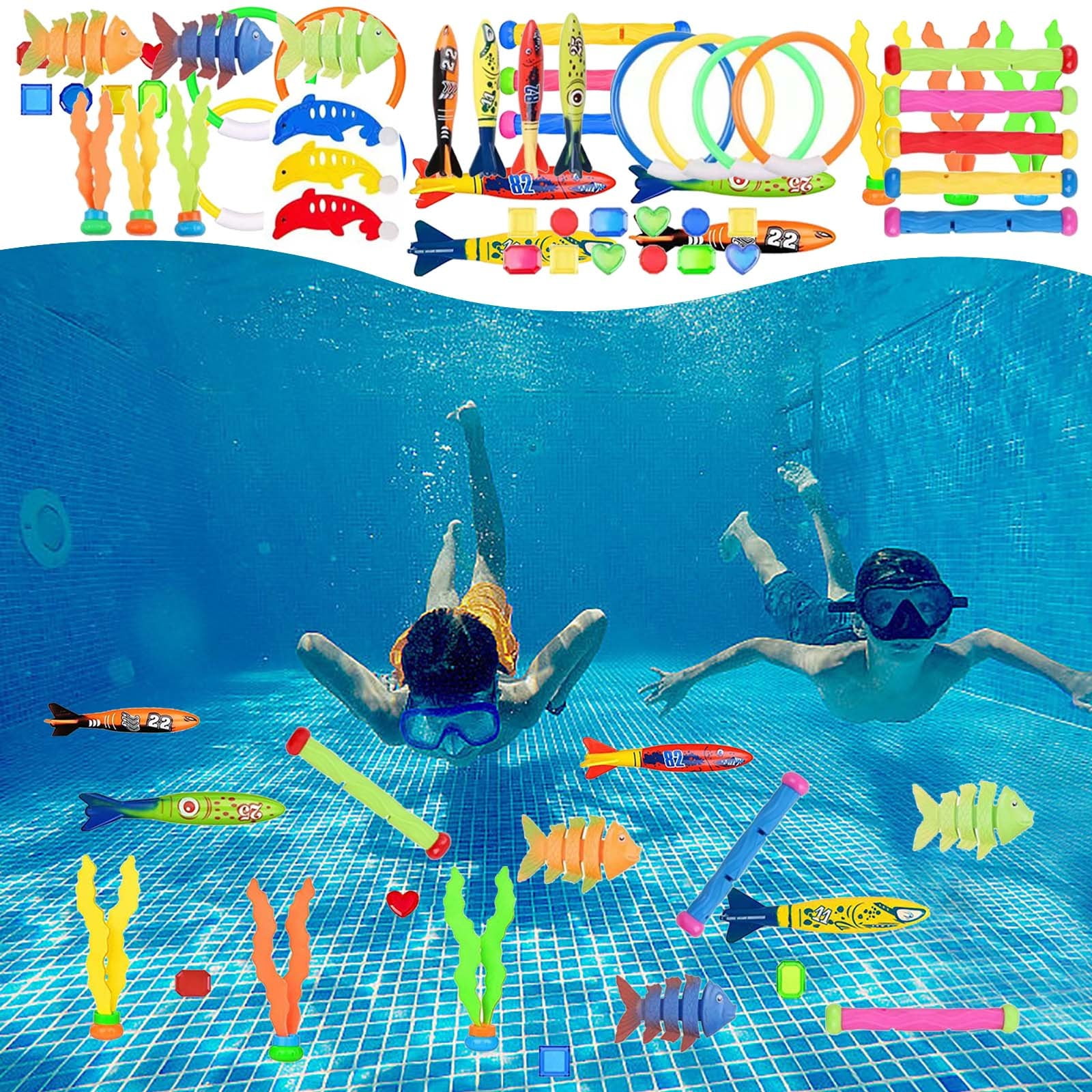 ABPWLY Toys Summer Diving Toys Set with Snorkeling Fish Diving Sticks ...