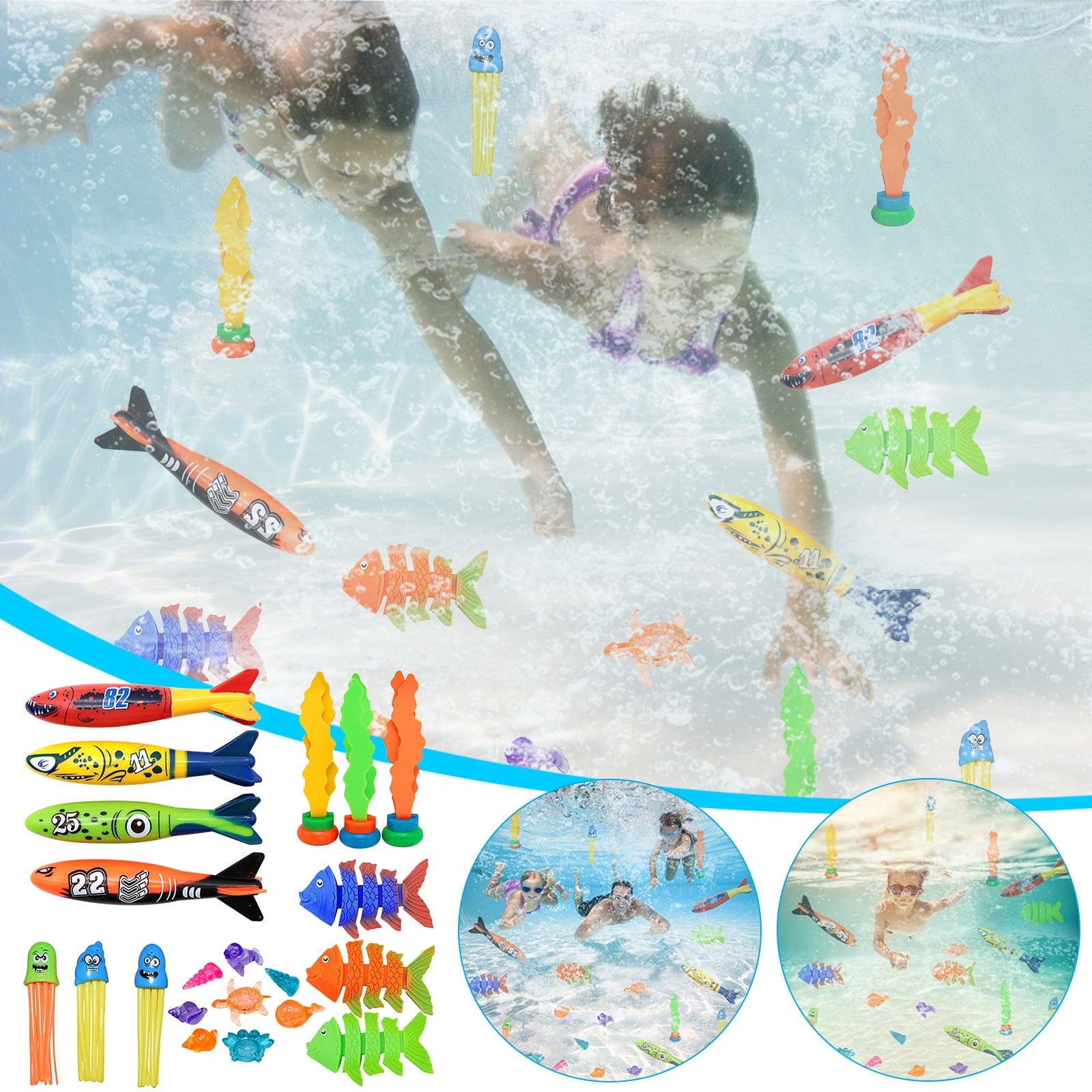 ABPWLY Toys Underwater Swimming Pool Toys Diving Ring Set with Sticks ...