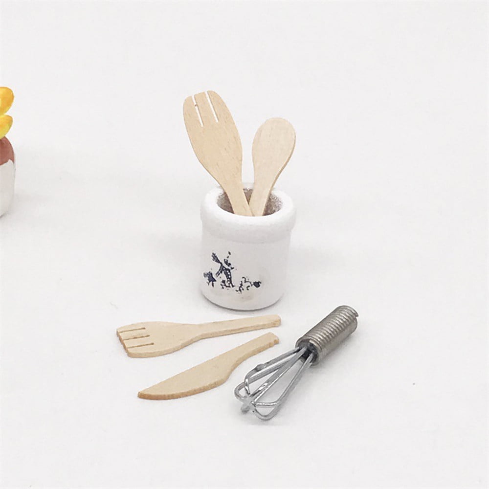 ABPWLY Toys Wooden Kitchen Fork Metal Whisk Jar Set Dollhouse ...