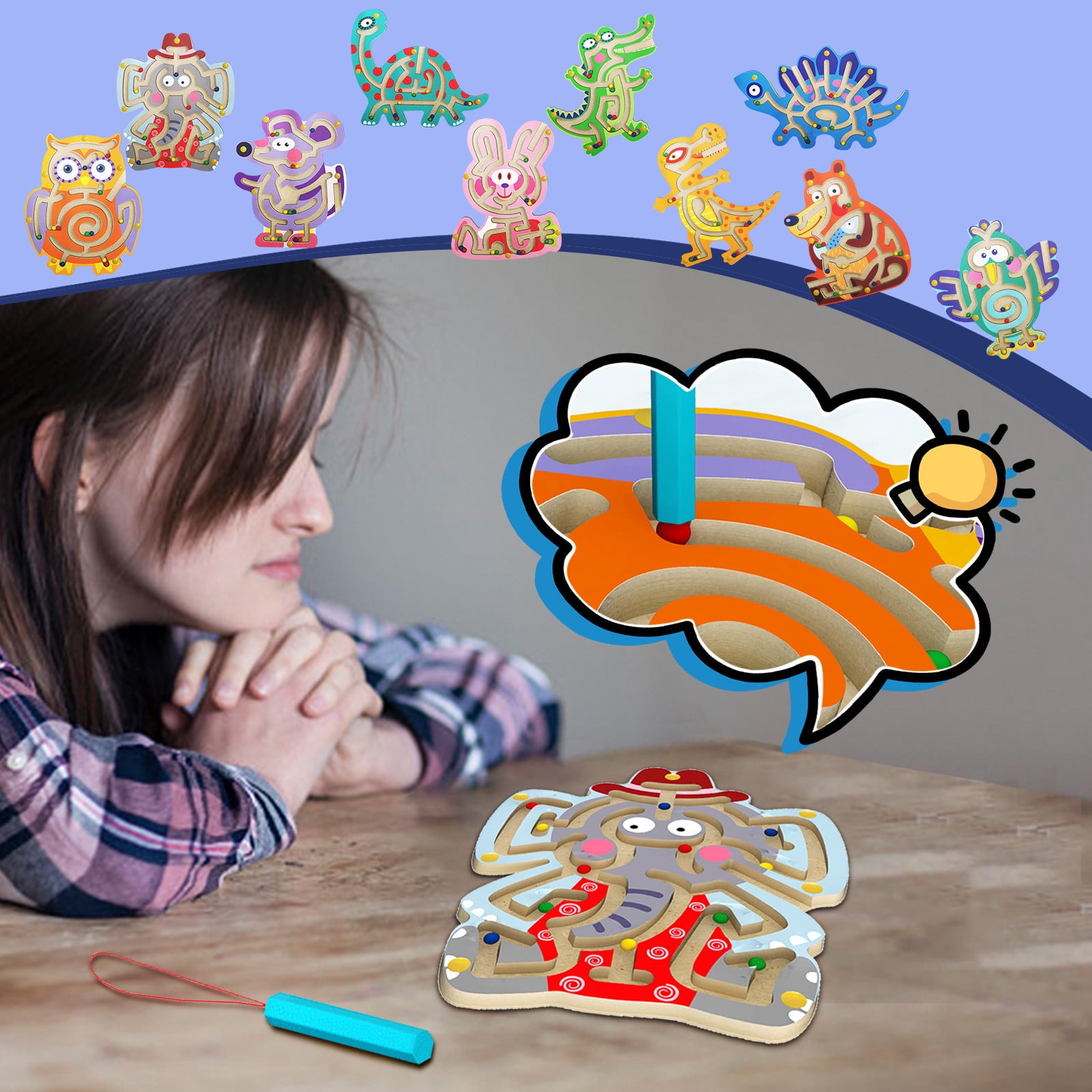 ABPWLY Toys Wooden Magnetic Maze Game Children's Educational Toy Bead ...