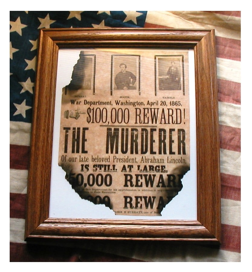ABRAHAM LINCOLN ASSASINATION JOHN WILKES BOOTH WANTED POSTER. American ...