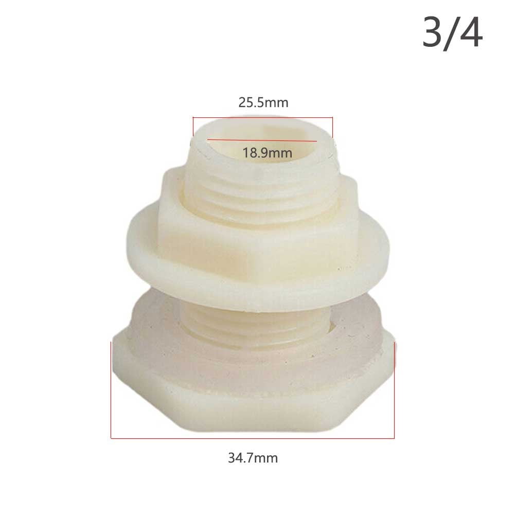 ABS Bulkhead Fitting Water Tank Connector Adapter for Rain Buckets, Ponds, Aquariums - 1/2, 3/4 ...