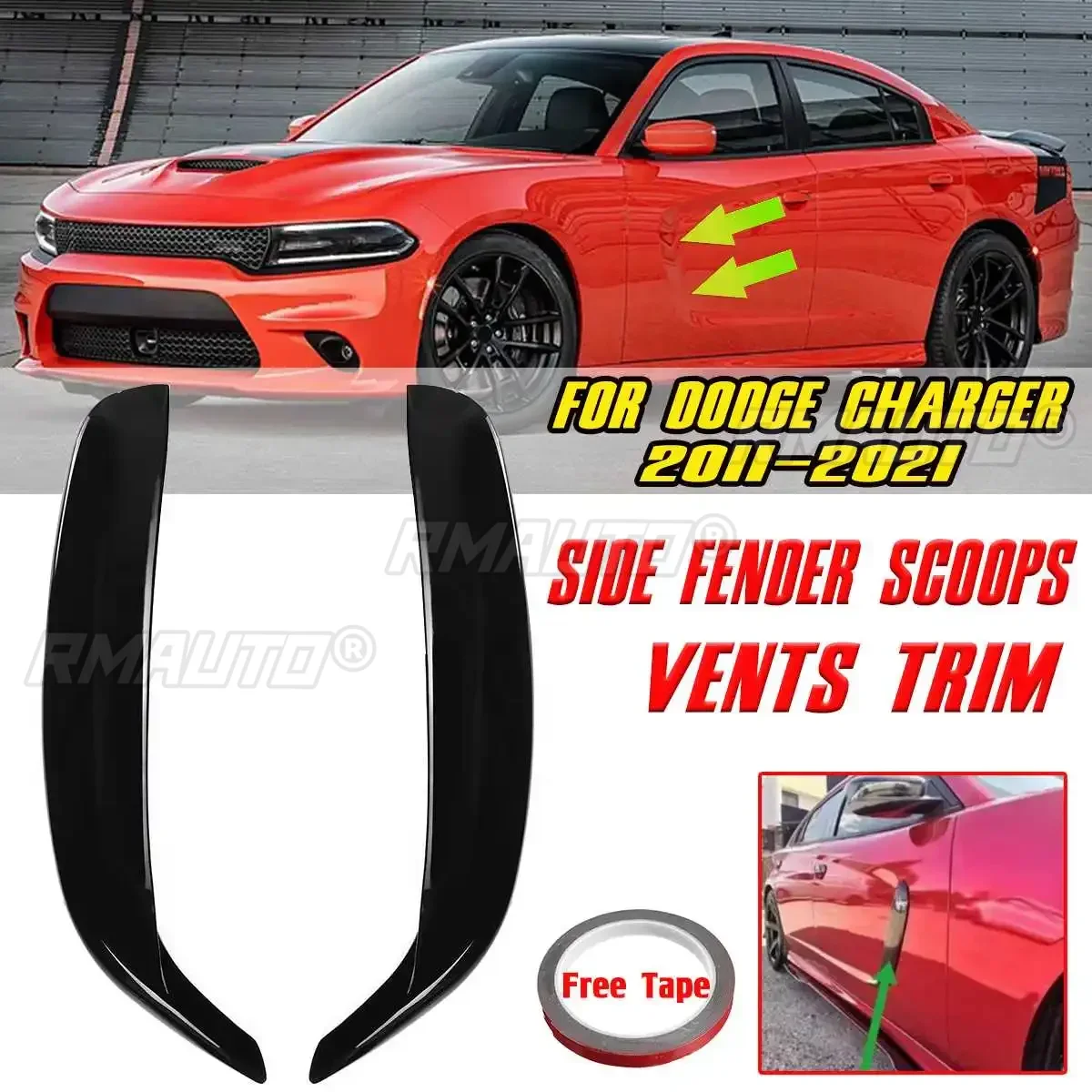ABS Car Front Door Side Fender Scoops Fin Trim Fender Diffuser Sticker ...
