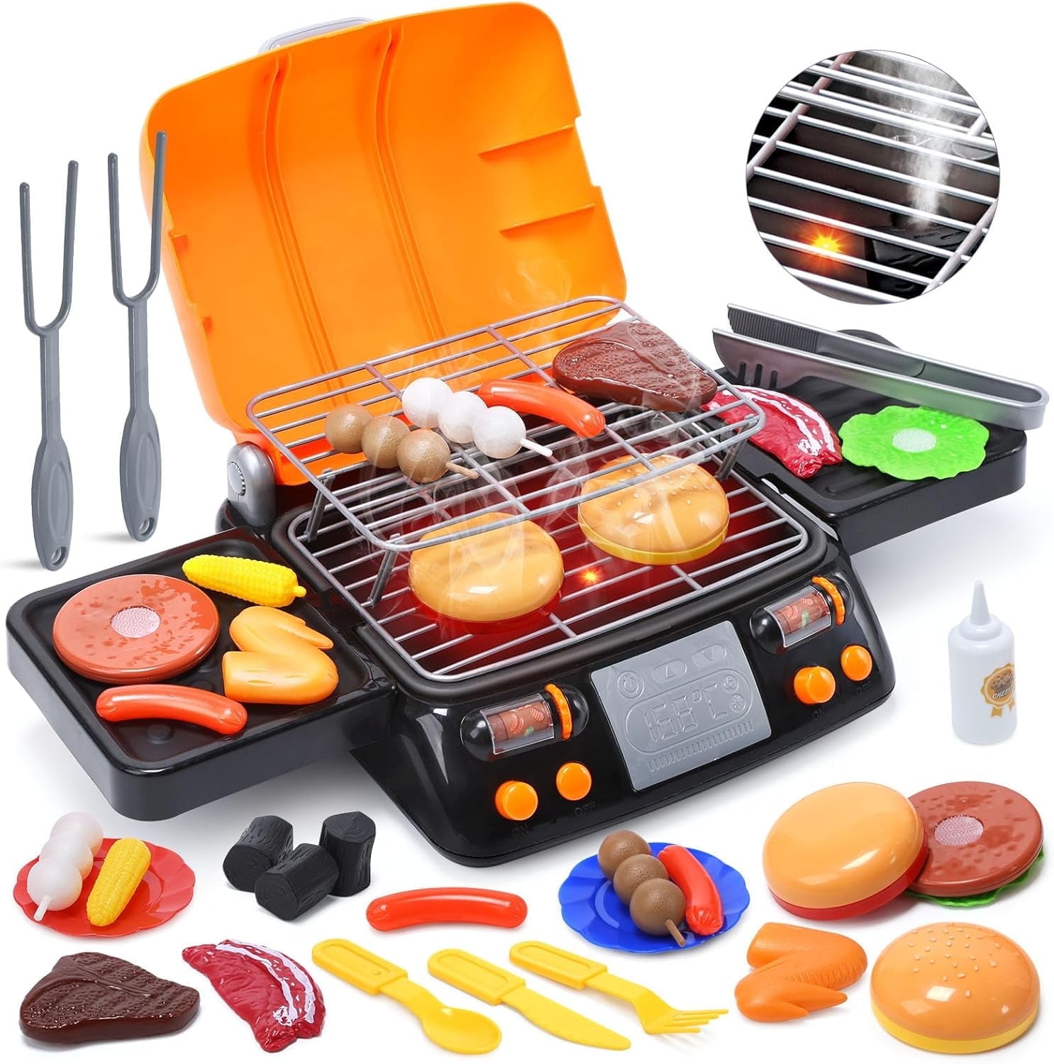 Kids BBQ Grill Playset, Lights & Sounds, Pretend Play Kitchen Toy with ...
