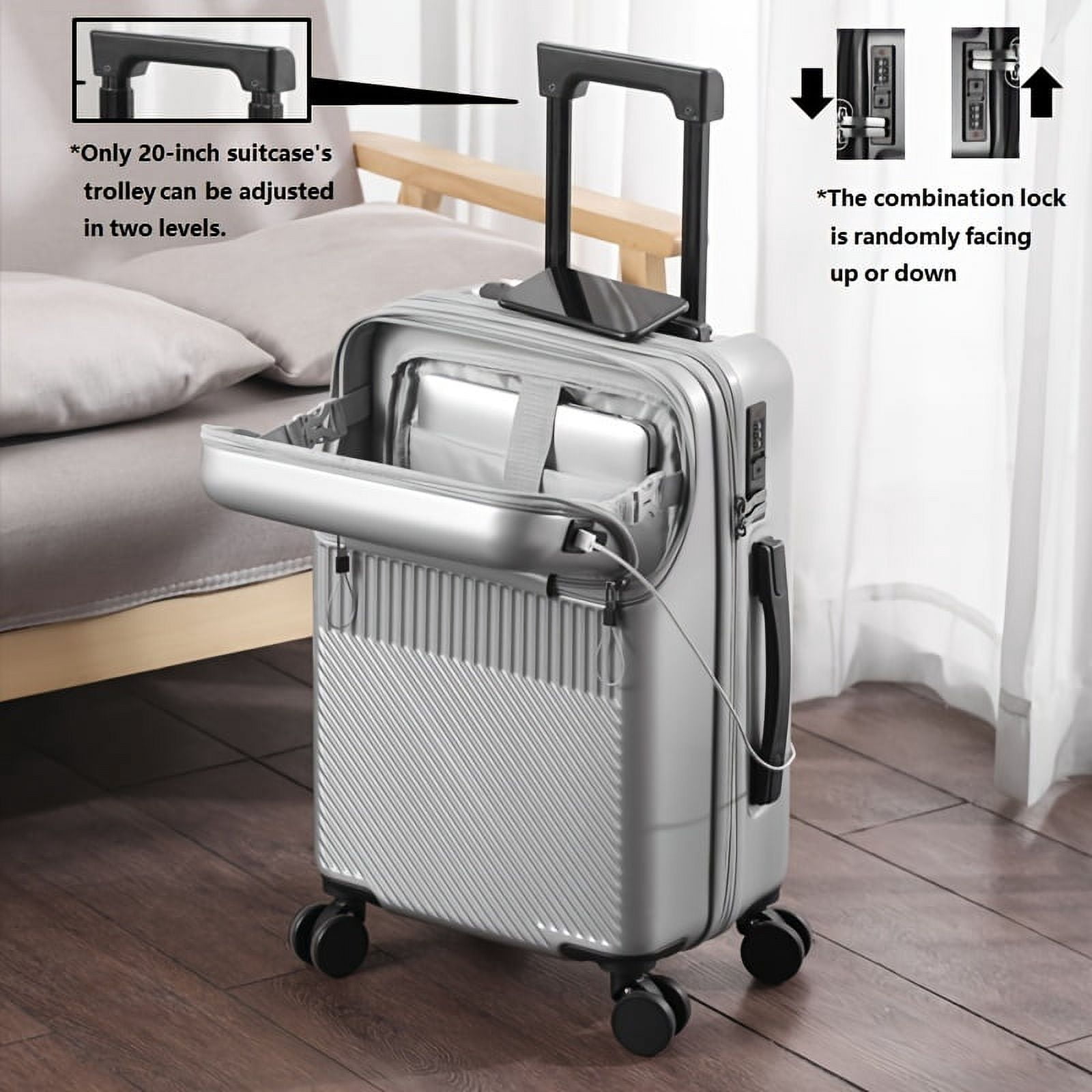 ABS Hard Shell Luggage Set, 4-Wheel Spinner TSA Lock Suitcase, Aluminum ...