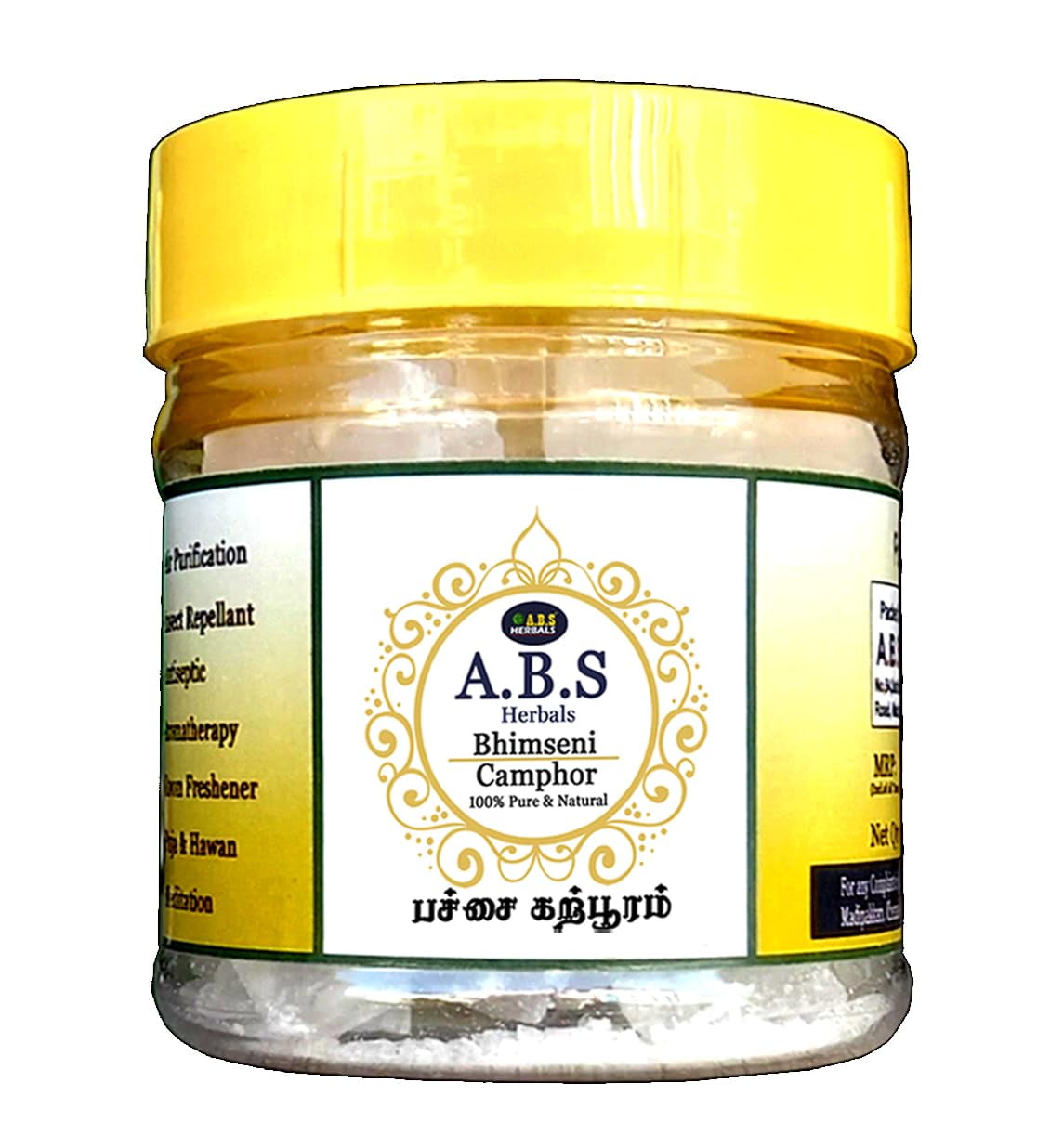 ABS Herbals Bhimseni Camphor Orginal Pure Pacha Karpooram 50g jar Pack ...