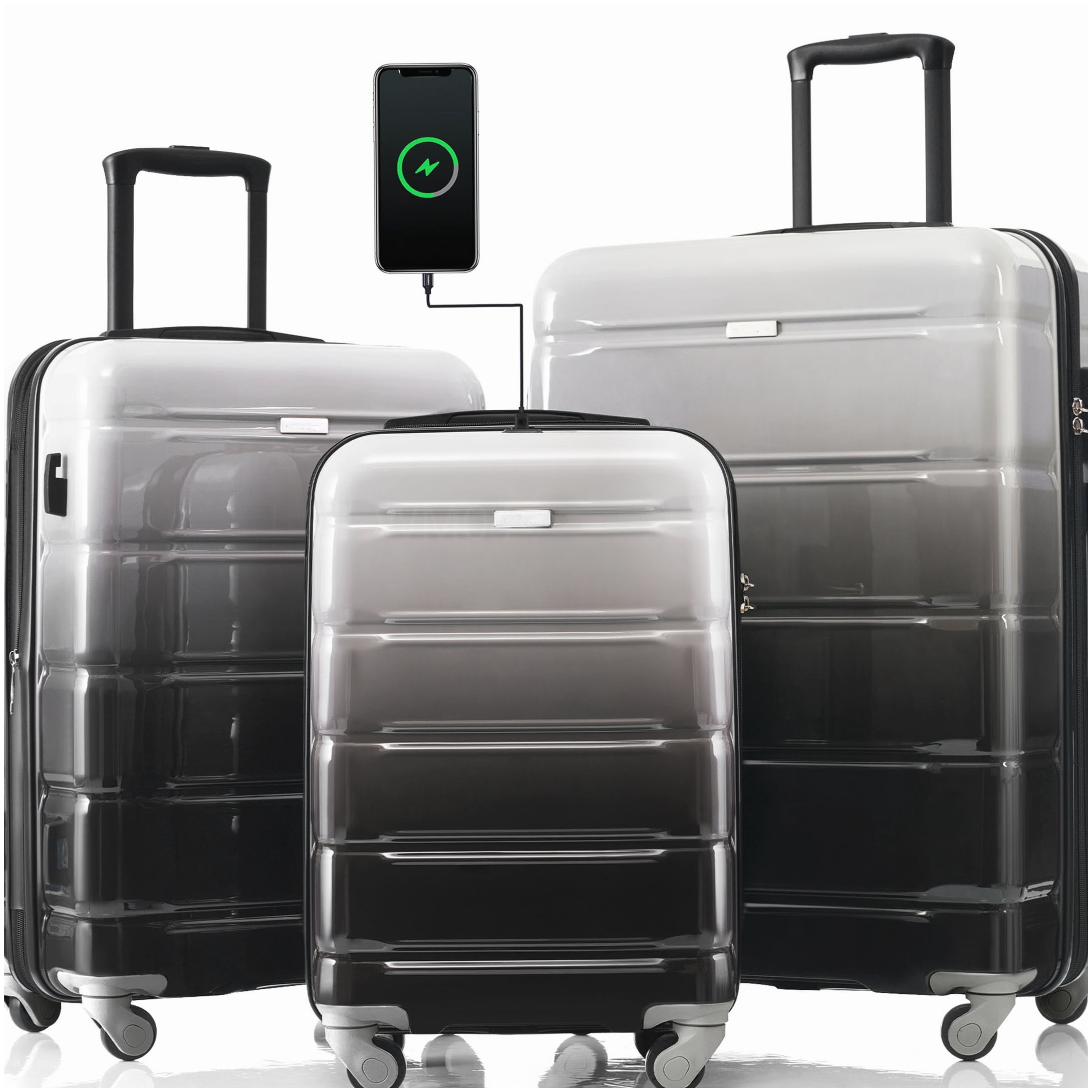 ABS+PC Hard Shell Luggage 3-Piece Set, 20" USB Charging Port Carry-On ...