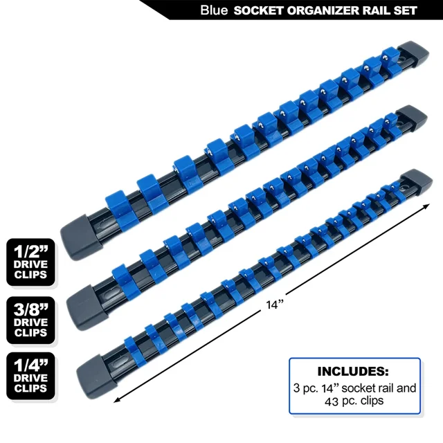 ABS Socket Organizer 1/2 inch 3/8 inch and 1/4 Clip Drive Socket Rail ...