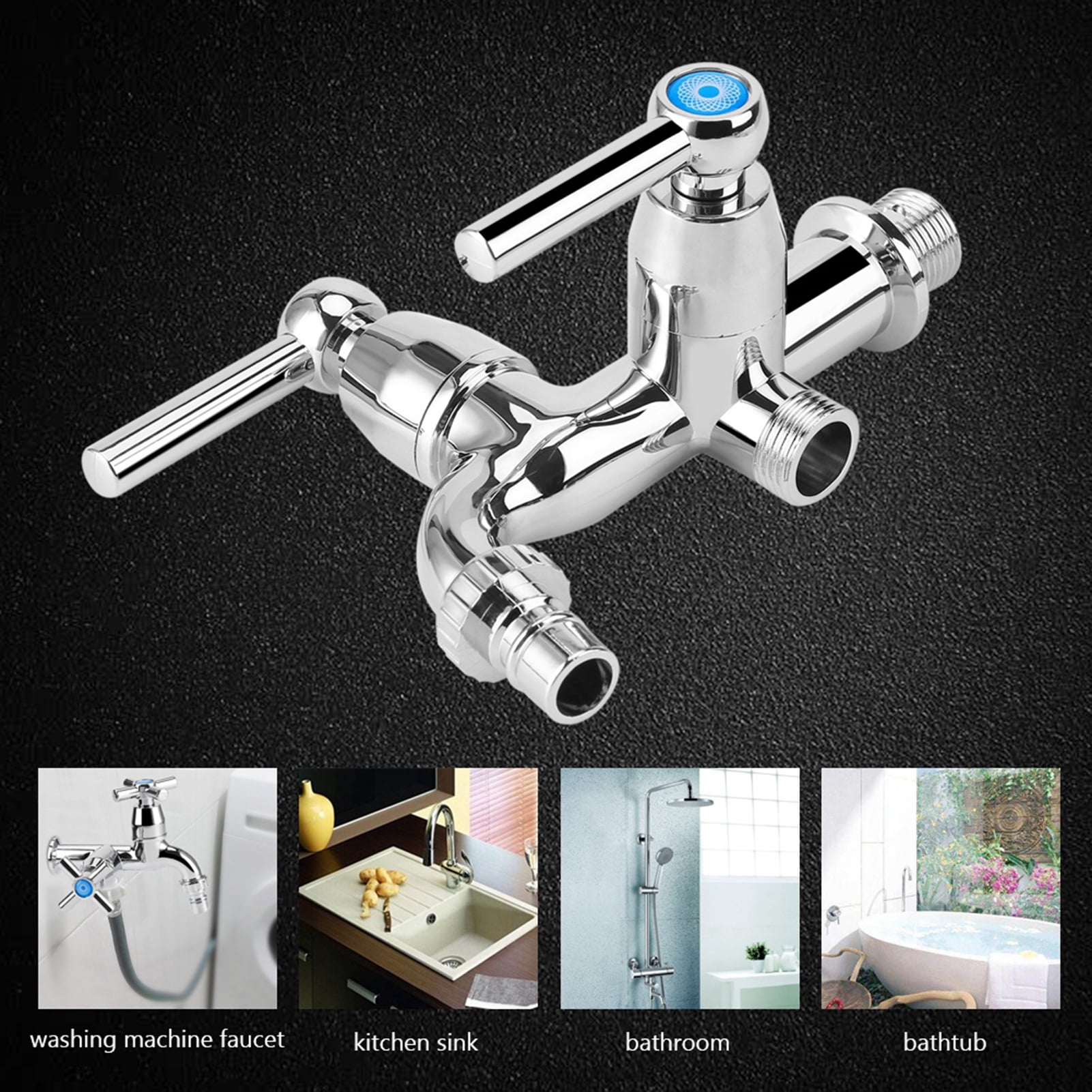 ABS Washing Machine Faucet Sink Basin Water Tap with Double Spout&Handle G1/2 Straight Handle ...