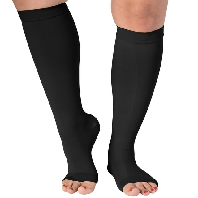 ABSOLUTE SUPPORT Wide Calf Compression Socks Unisex 15-20mmHg Open Toe ...