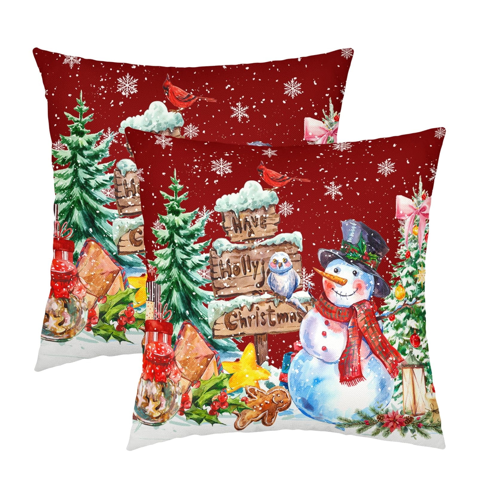 ABSOP Christmas Pillow Covers 16x16 Inch Set of 2 Snowman Xmas Trees ...