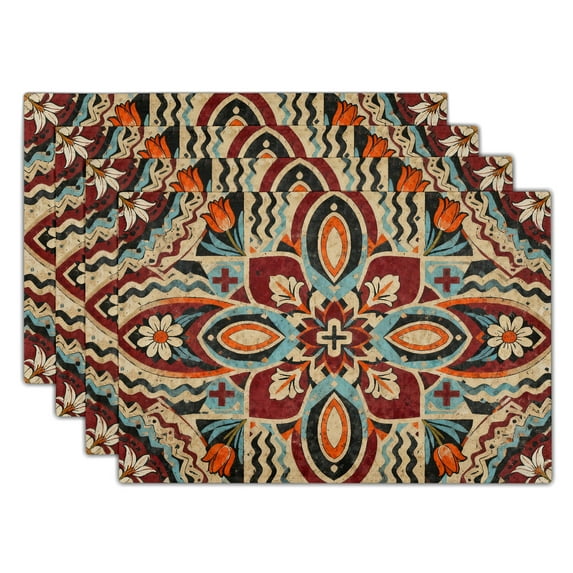 ABSOP Retro Floral Placemats 12x18 Inch Geometric Pattern Linen Place ...