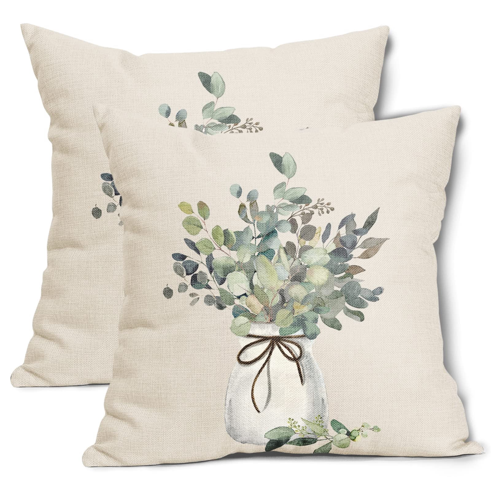 ABSOP Spring Summer Leaf Pillow Covers 18"x18" Sage Green Farmhouse ...