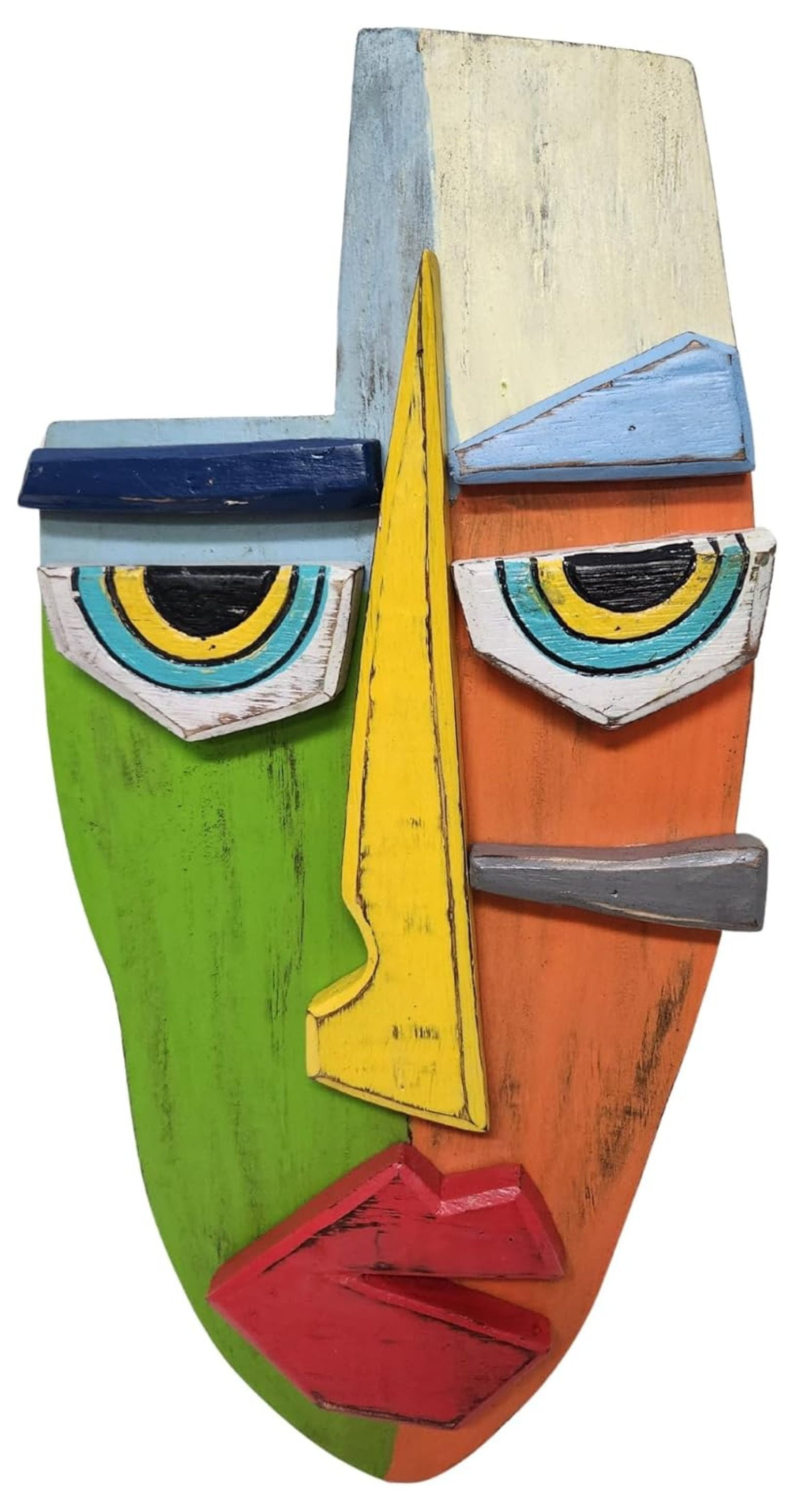 ABSTRACT MASK AFRICAN HAND CARVED WOODEN TRIBAL TIKI MASK WALL DECOR ...