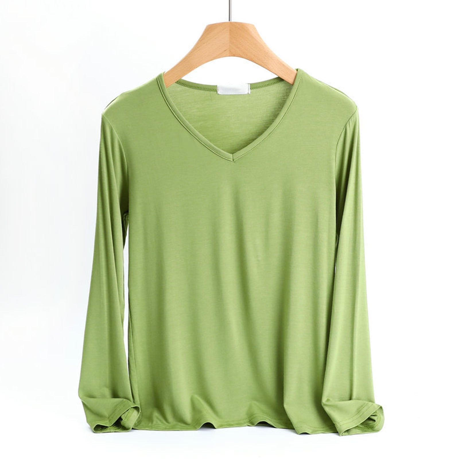 ABSUYY Womens V Neck Long Sleeve Blouse - Mint Green Casual Stretchy ...