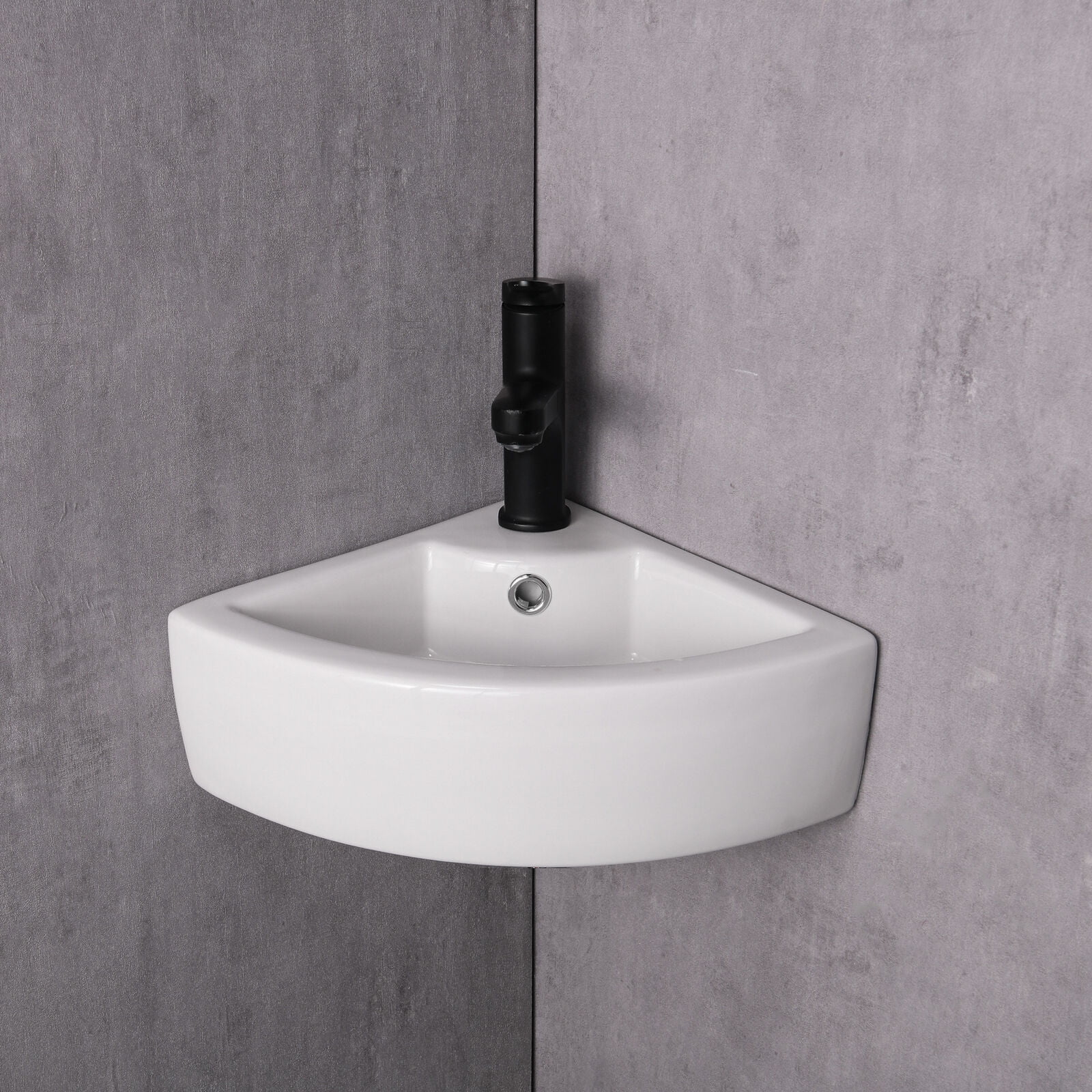 ABX 18" Wall Mounted Bathroom Porcelain Sink and Pop-Up Drainer White ...