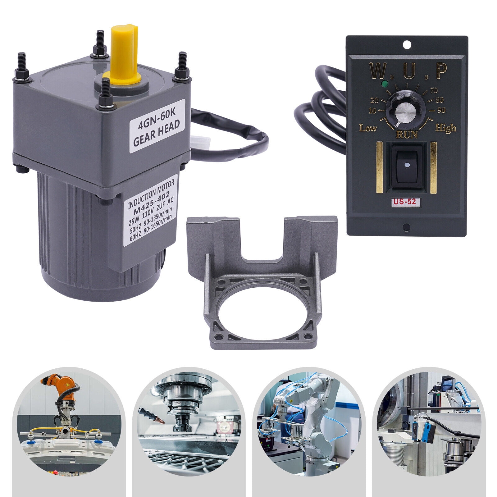 AC 110V Electric Gear Motor Variable Speed Reduction Controller 1:60 90 ...