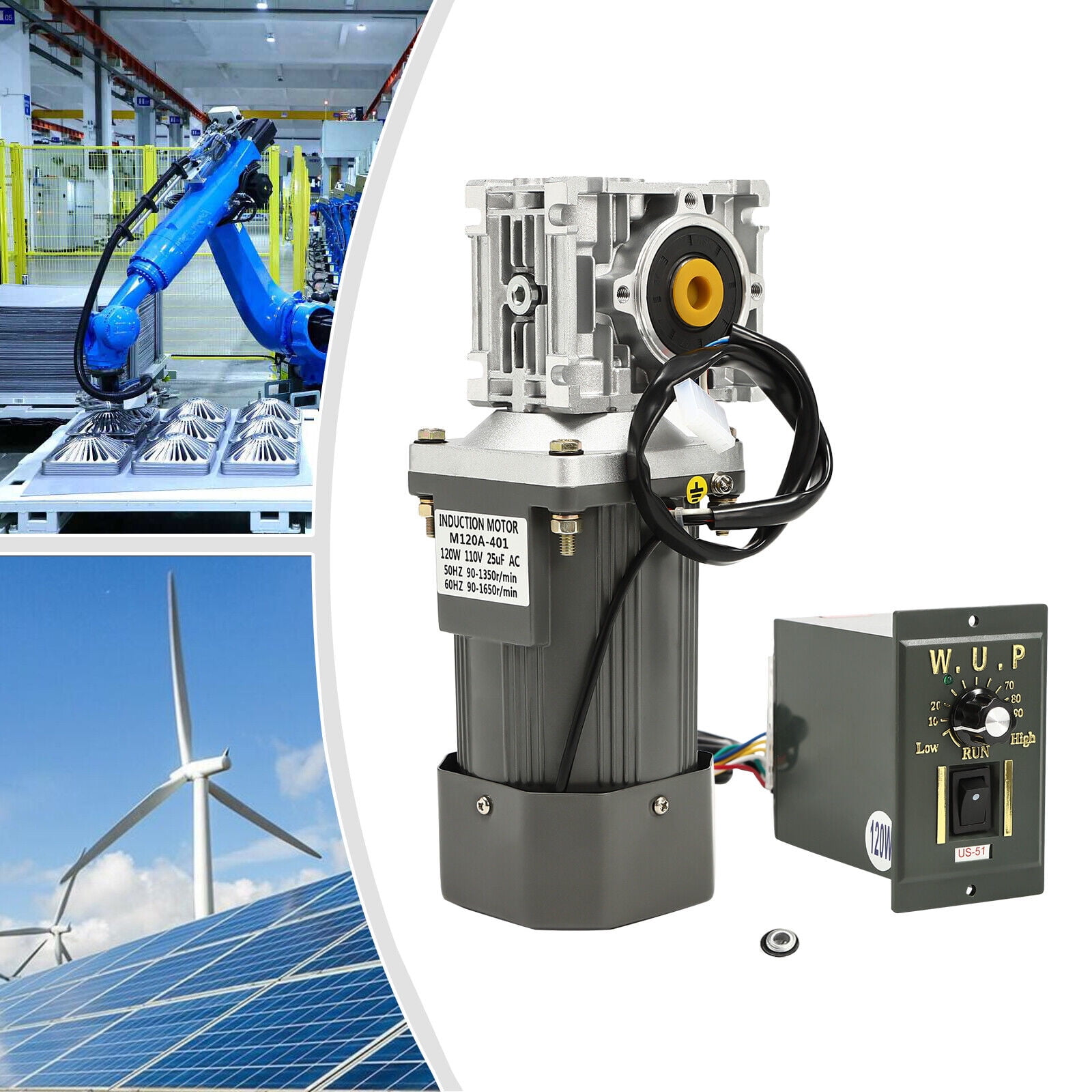 AC 110V Worm Gear Motor with 120W Power Reducer Gearbox Speed ...