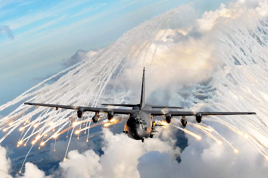 AC-130U Gunship and Flares Style - A - 20x30 Inch Glossy Laminated ...