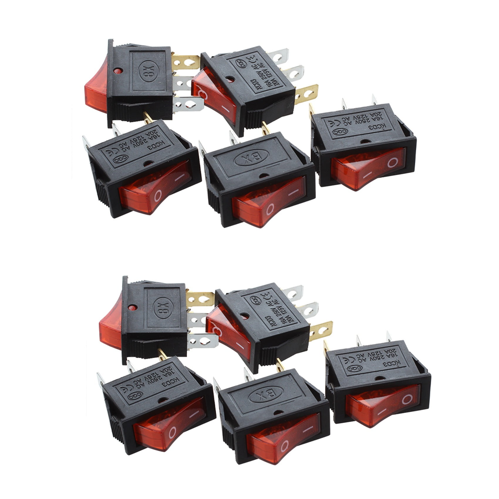 AC 16A/250V 20A/125V Red Light Illuminated on SPST Boat Rocker Switch x ...