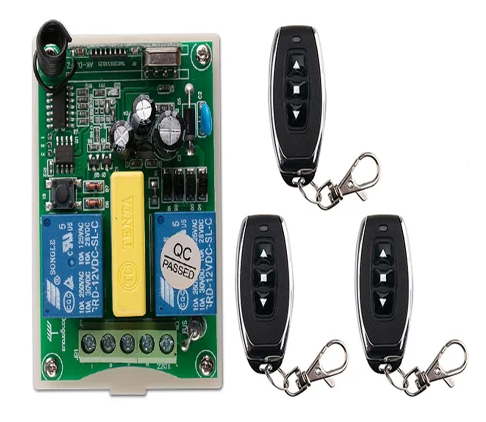 AC 220V 2 CH 2CH RF Wireless Remote Control Switch Receiver + Transmitter Tubular Motor Garage ...