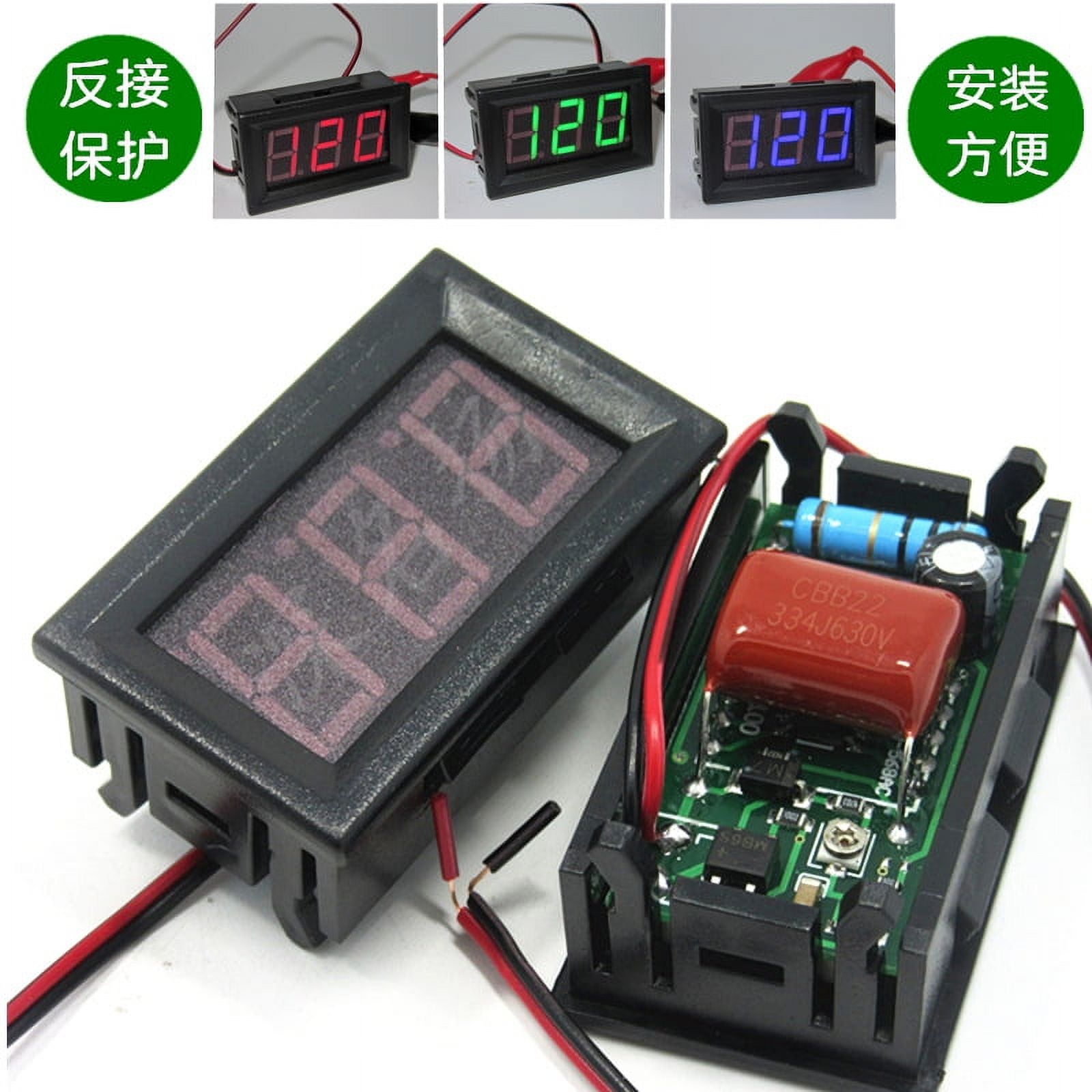 AC 220V 2-wire Voltage Meter Head LED Digital Voltmeter with Reverse ...