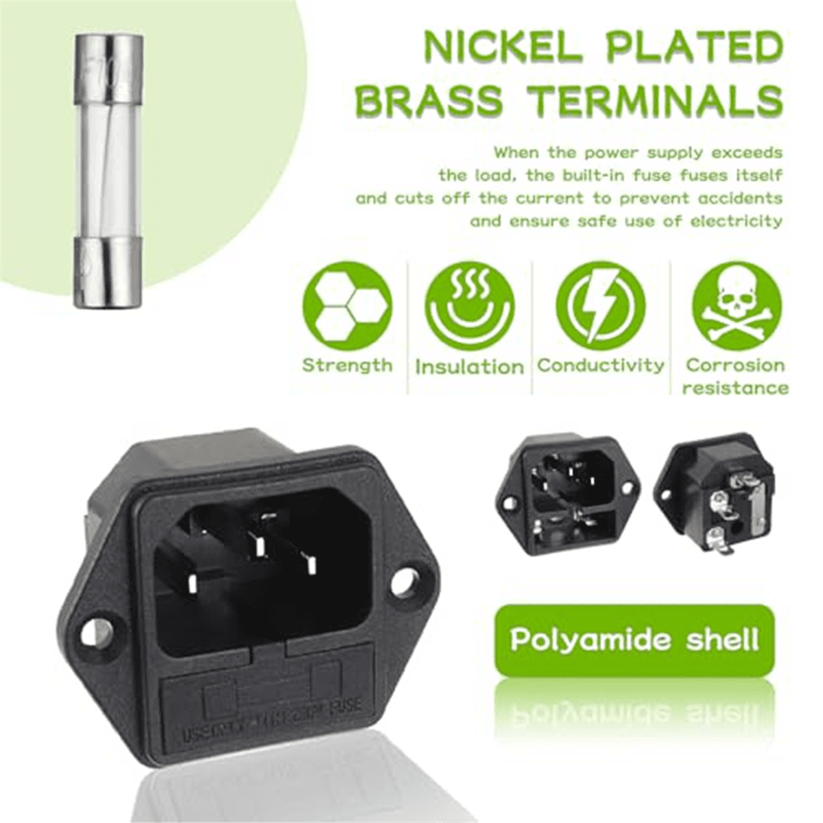 AC 250V 10A 2 in 1 Mount Inlet Module Plug Socket Power Entry Connector Male Blades with Fuse ...