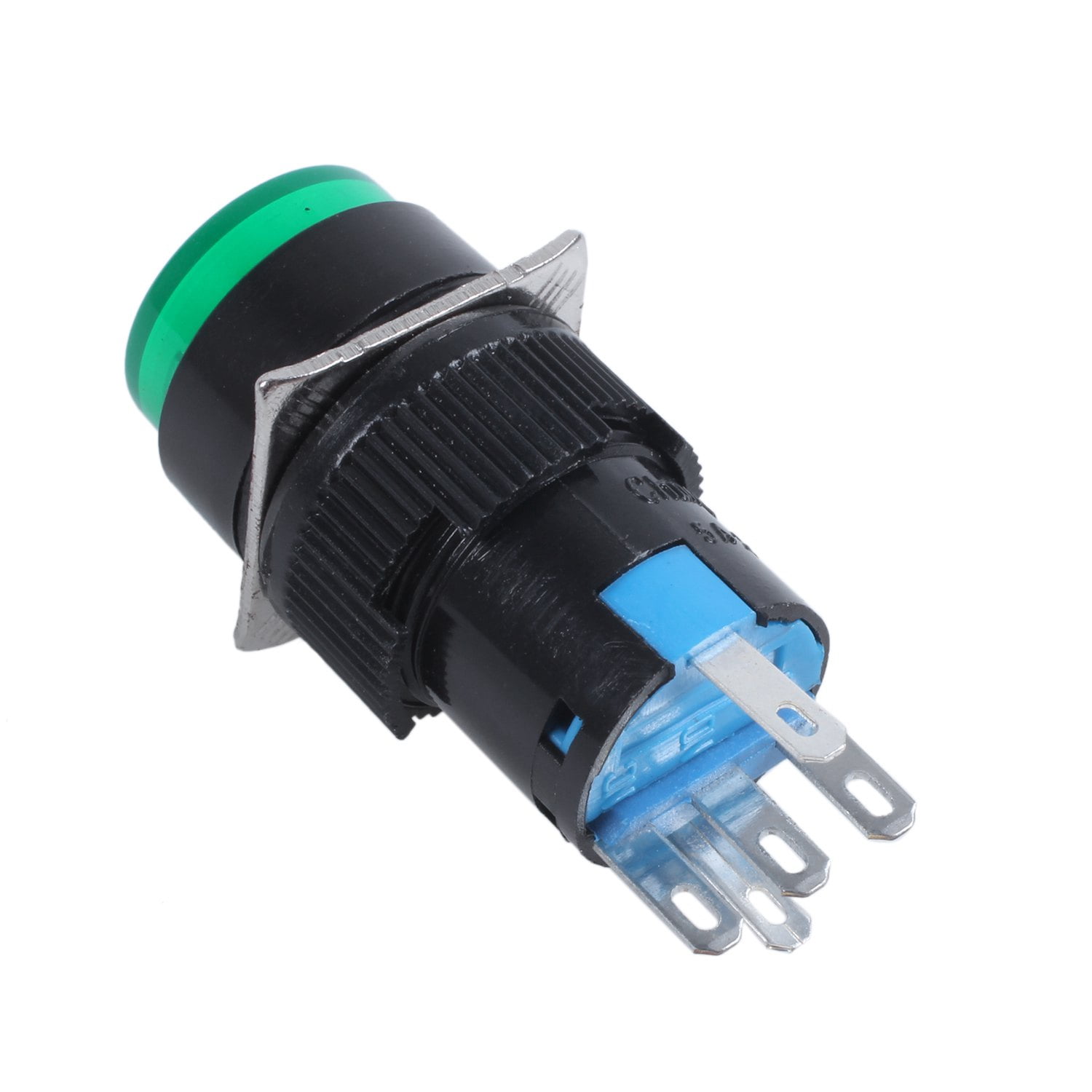 AC 250V 5A SPDT 1NO 1NC 5 Pins Latching Green Push Button Switch w 220V ...