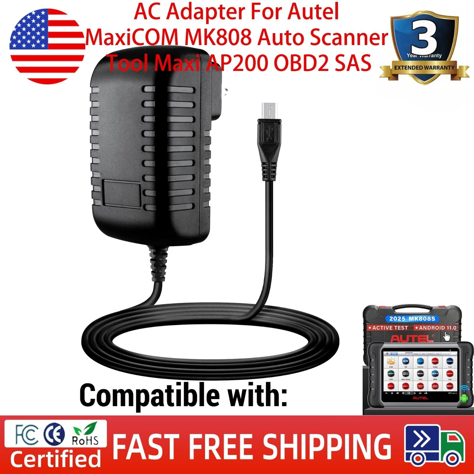 AC Adapter For Autel MaxiCOM MK808 Auto Scanner Tool Maxi AP200 OBD2 ...