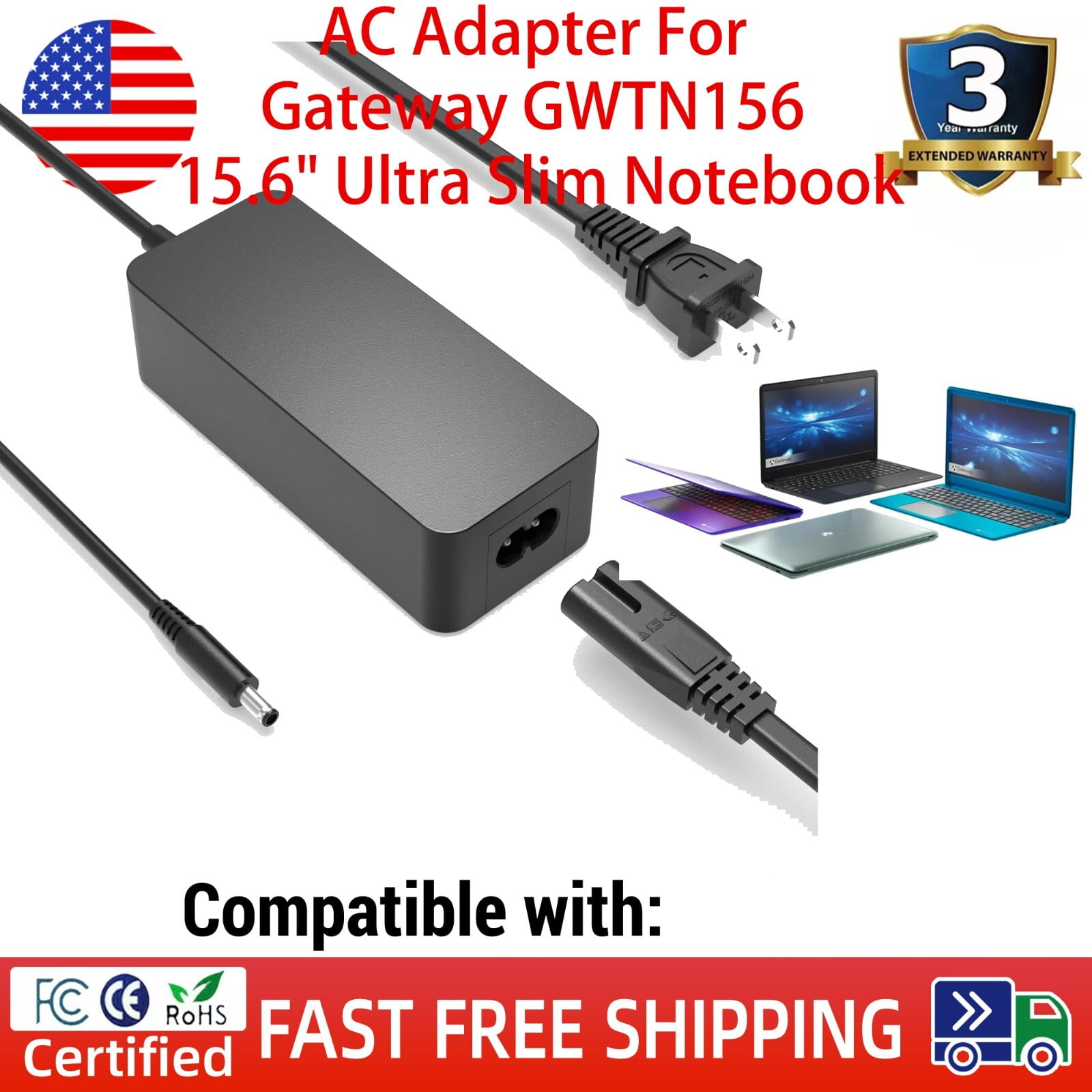 AC Adapter For Gateway GWTN156 15.6" Ultra Slim Notebook Power Supply ...