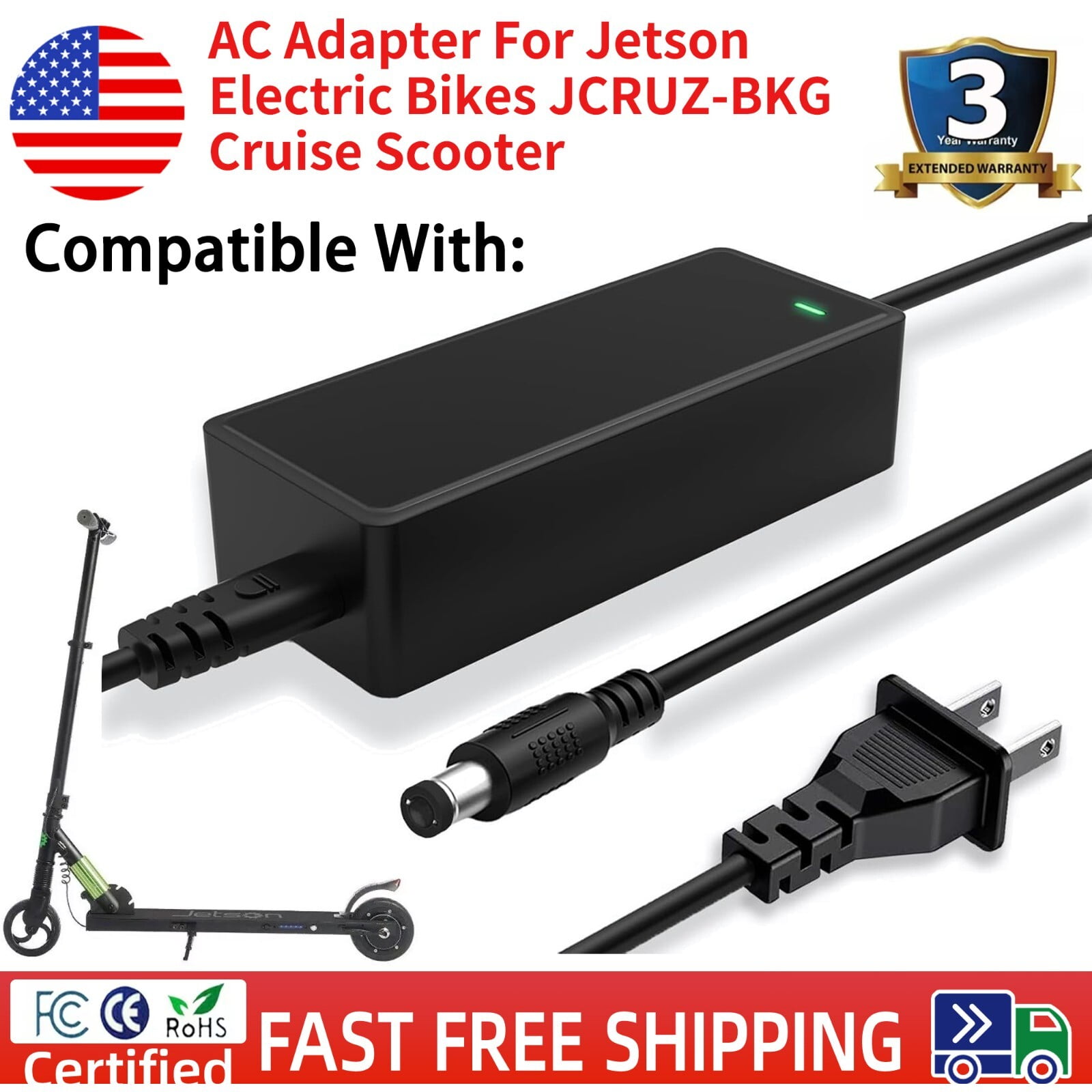 AC Adapter For Jetson Electric Bikes JCRUZ-BKG Cruise Scooter Power ...