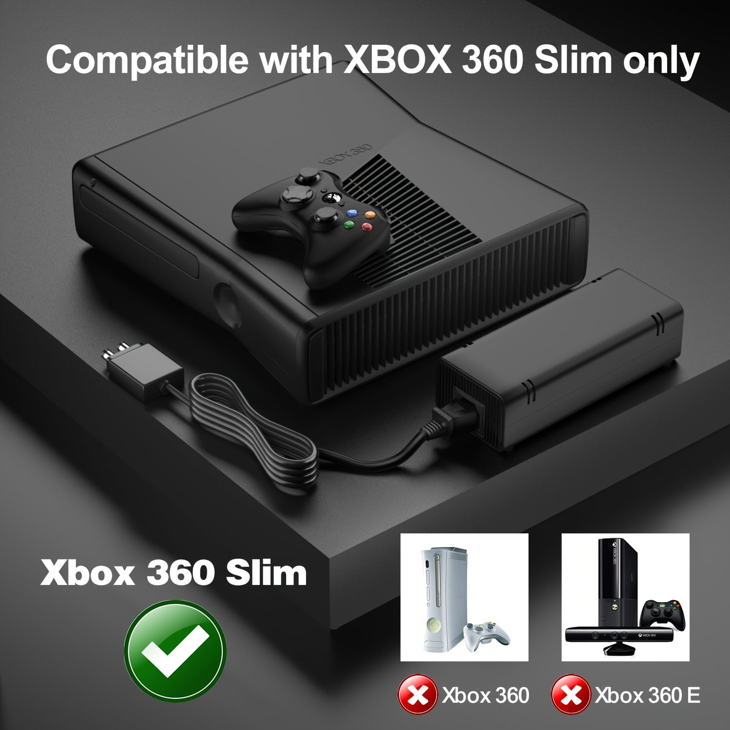 AC Adapter For Xbox 360 Slim, Power Supply With Cord Replacement ...