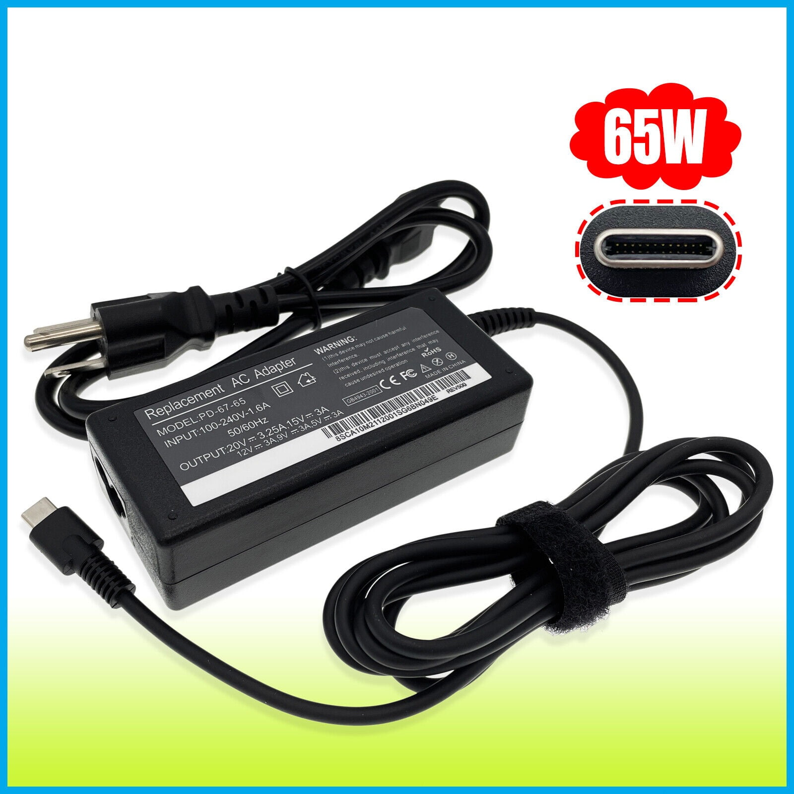 AC Adapter Power Laptop Charger For Dell 65W USB-C LA65NM170 HA65NM190 ...