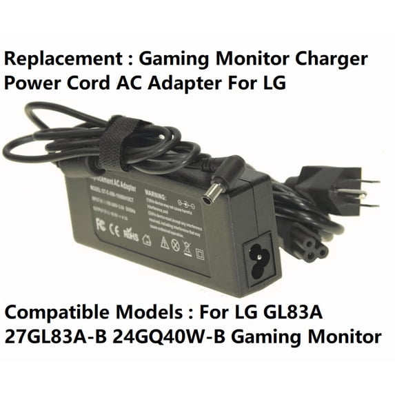AC Adapter Replacement For LG GL83A 27GL83A-B 24GQ40W-B Gaming Monitor ...