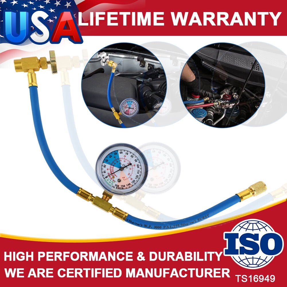 AC Car Refrigeration Air Conditioning Recharge Hose Pressure Gauge Tap ...