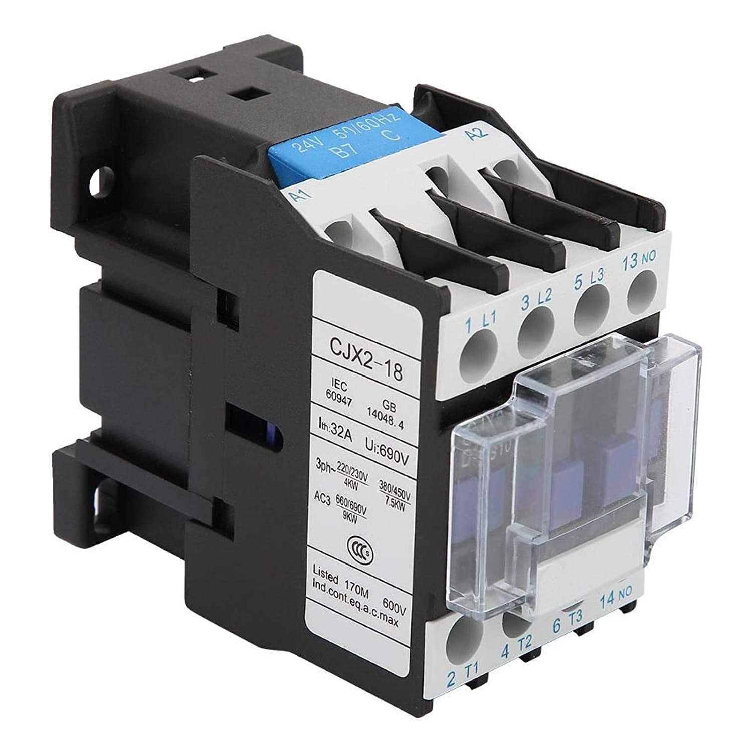 AC Contactor CJX2-1810 24V 50Hz 660V 32 Amp Phase 3-Pole DIN Rail ...