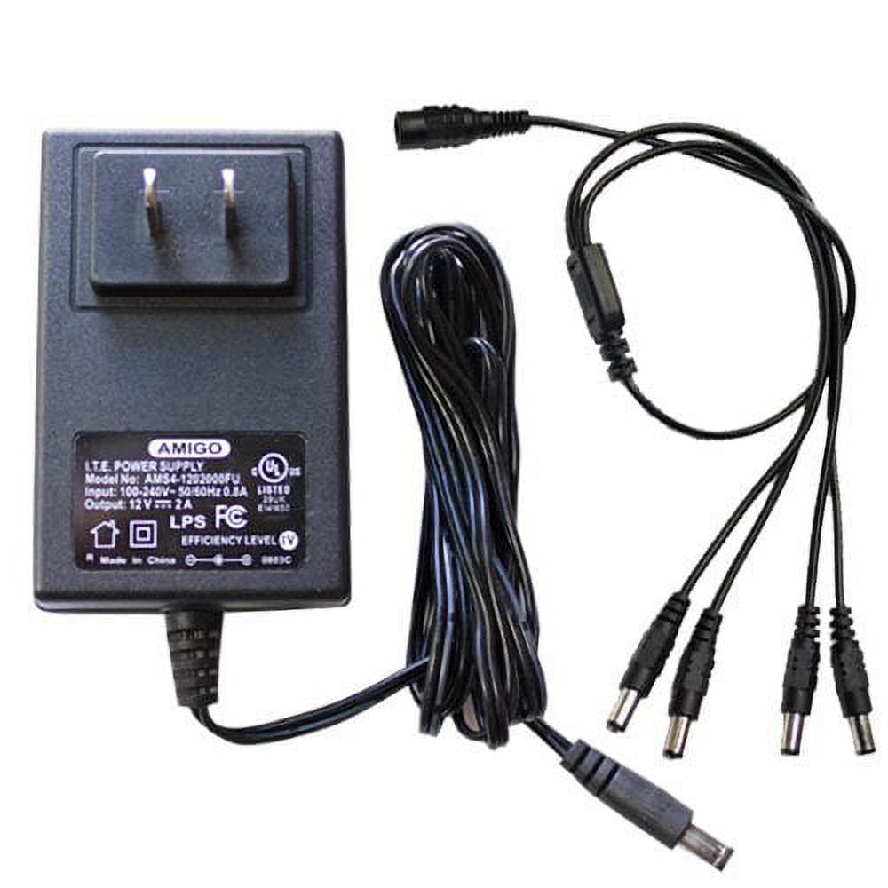 AC/DC 12-Volt 2-Amp Power Adapter Supply and 1 to 4 Power Splitter ...