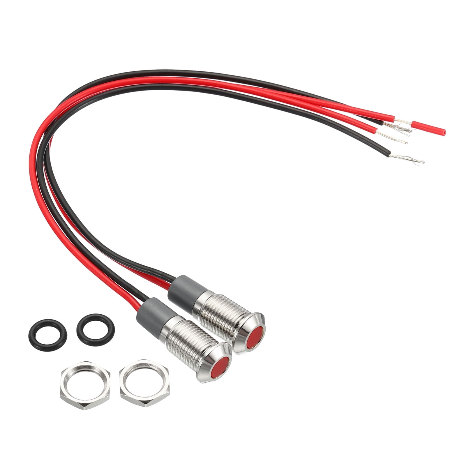 AC/DC 12V/24V 8mm Flush Panel Mount Red Indicator Light with 150mm ...