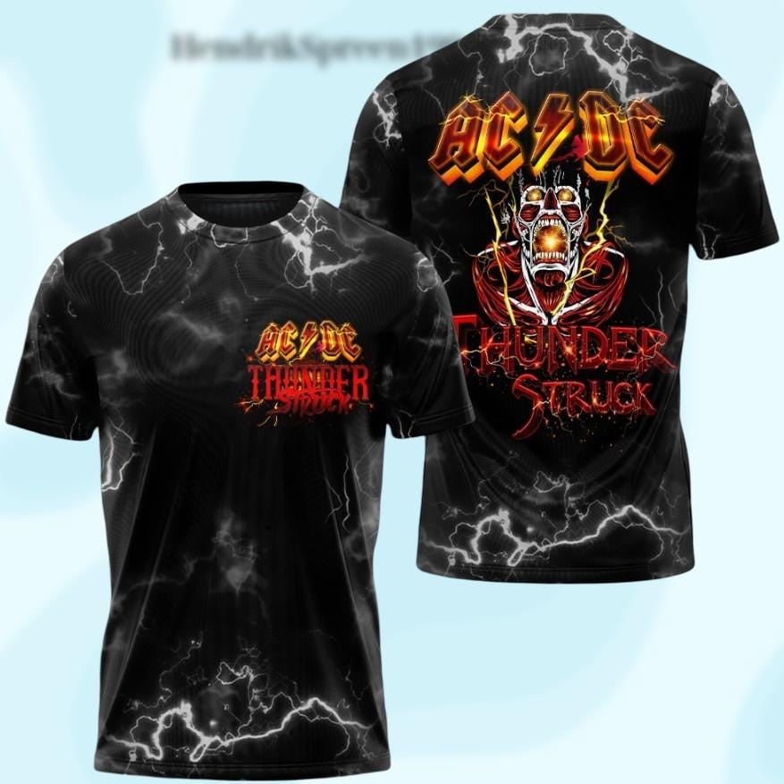 AC-DC 3D Shirt, Lightning Rock Band T-Shirt, Heavy Metal Concert Tee, AC-DC Graphic Tee, Rock ...