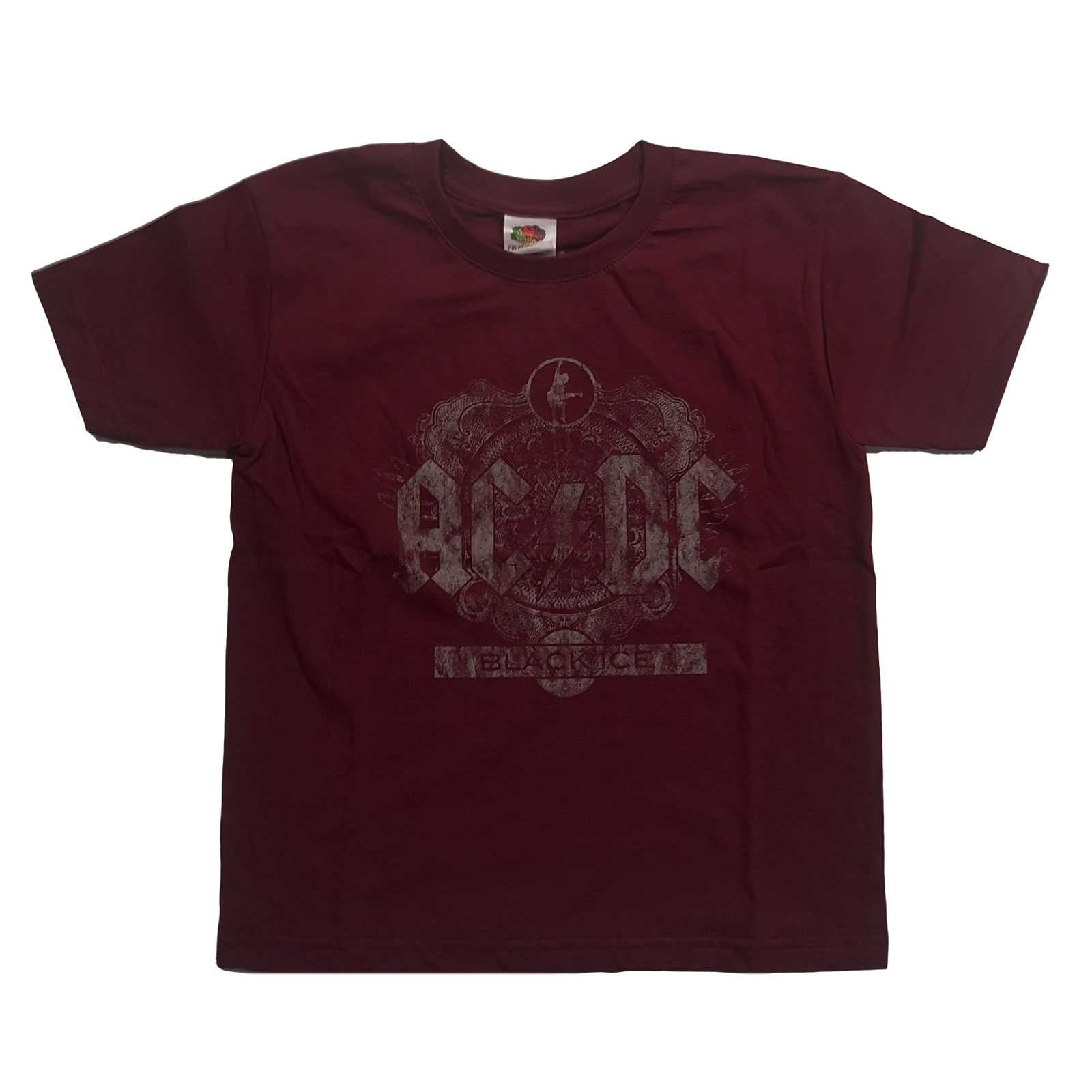 AC/DC Kids T Shirt Black Ice Band Logo new Official Maroon Red Ages 3 ...