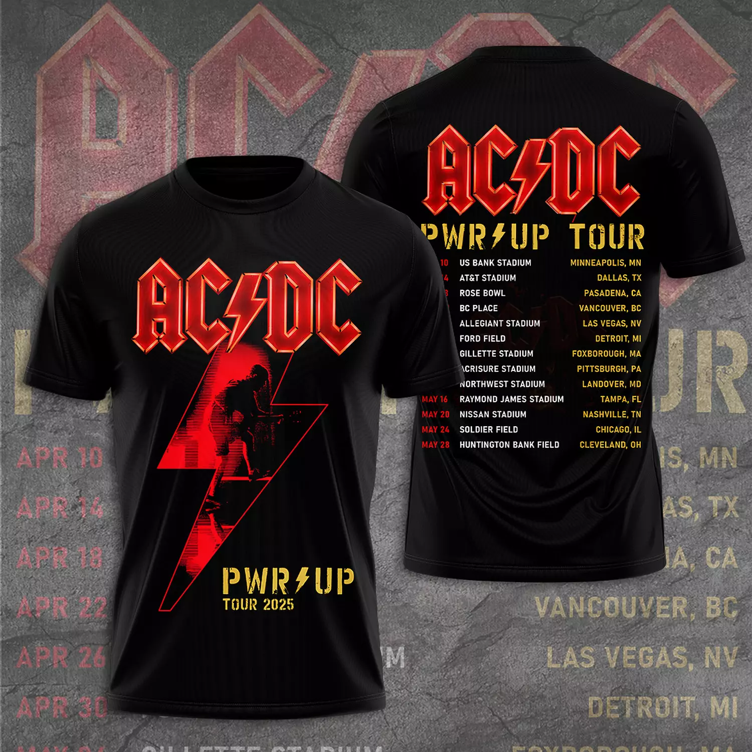 AC.DC POWER UP TOUR 2025 LIMITED EDITION UNISEX 2 sided TSHIRT Fans ...
