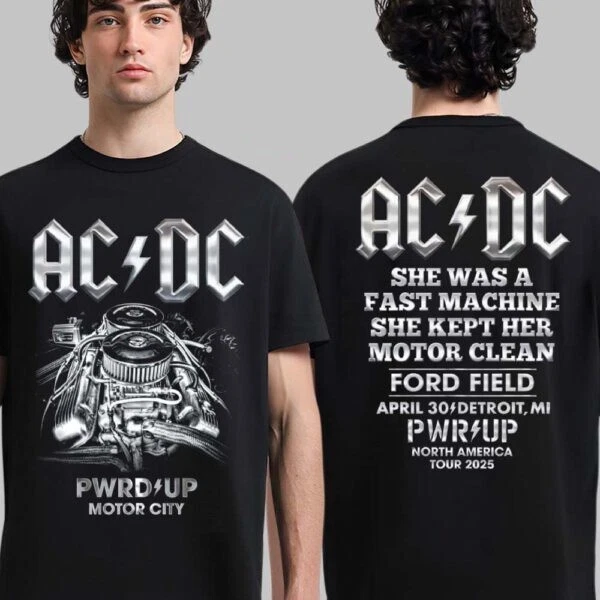 AC.DC PWR Up Detroit 2025 Motor City Exclusive Tee At Ford Field ...
