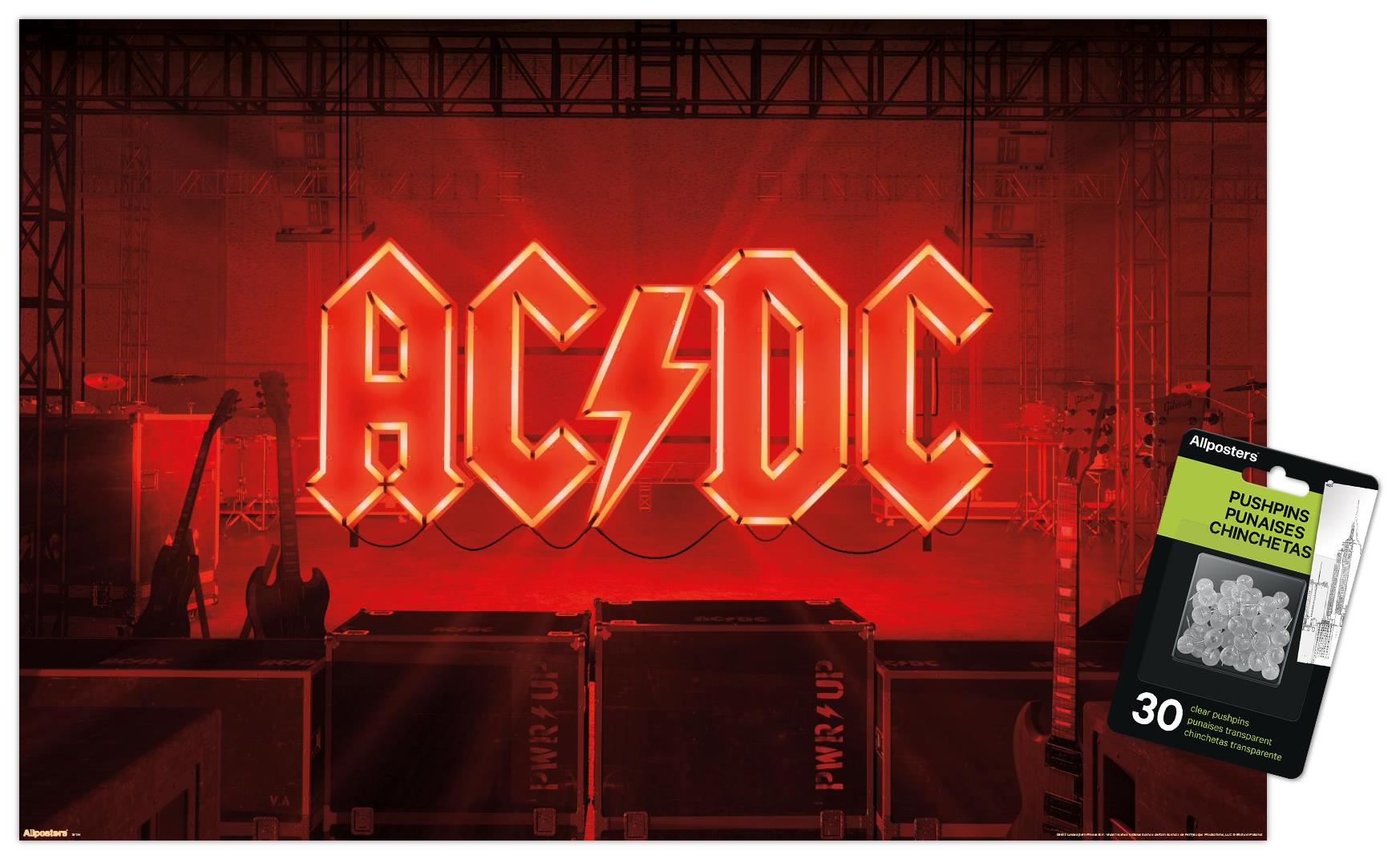 AC/DC - Power Up Neon Logo Wall Poster with Push Pins, 14.725" x 22.375 ...