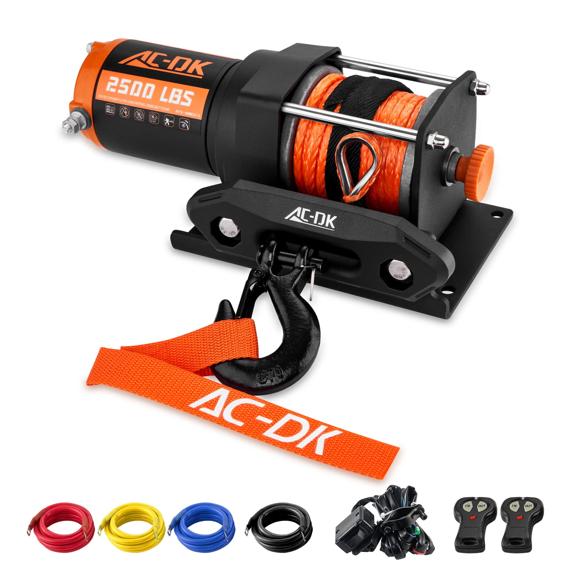 AC-DK 2500 lb ATV/UTV Winch, Portable and Waterproof, 12V, Synthetic ...