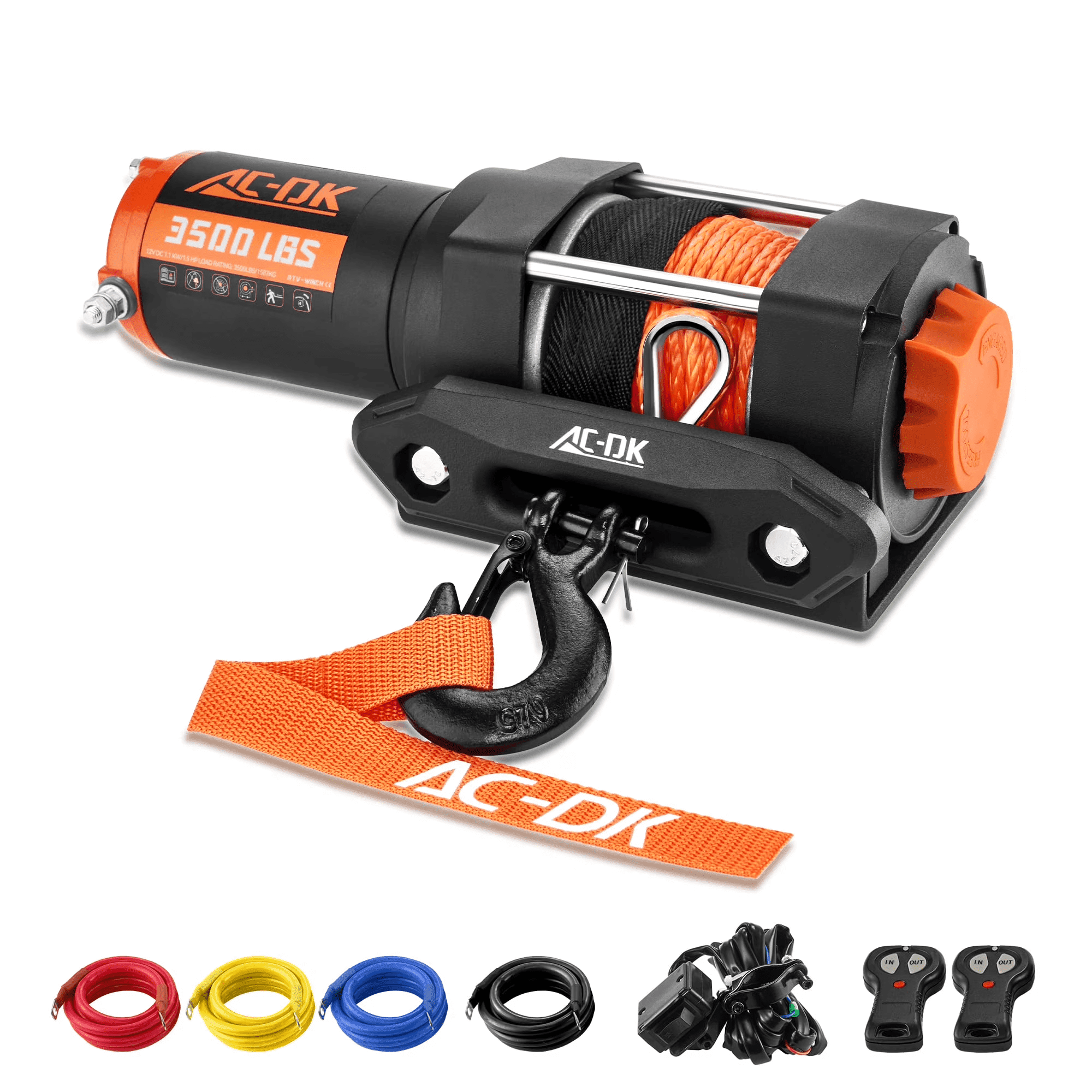 AC-DK 3500 lb ATV Winch Synthetic Rope Kits, 12V Winch with Wireless ...