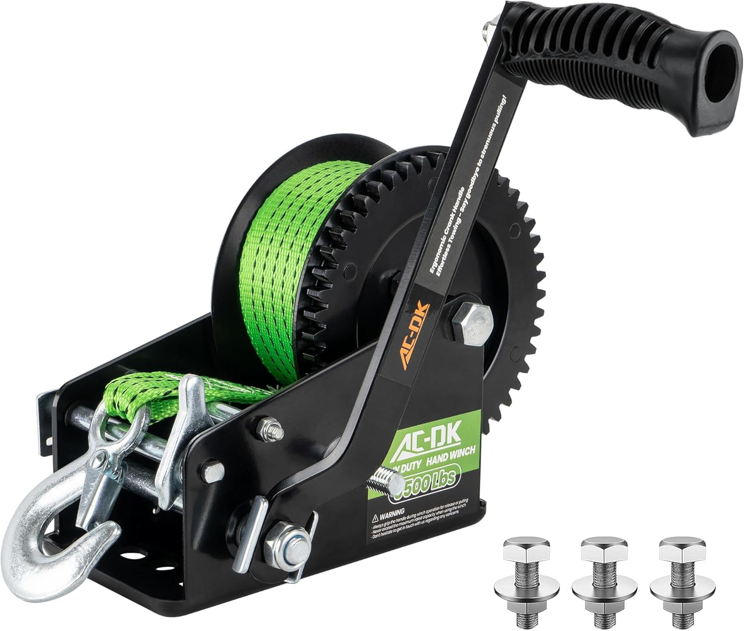 AC-DK 3500lbs Heavy-Duty Boat Trailer Winch – 32FT Strap, 2-Way Ratchet ...
