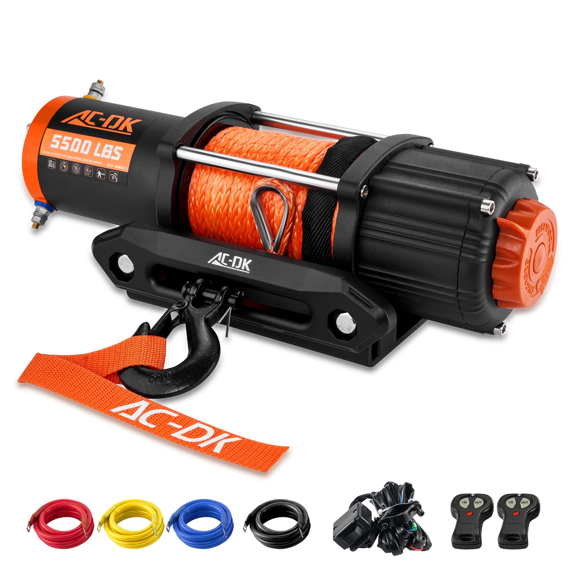 AC-DK 5500 lb ATV/UTV Winch Synthetic Rope Kits, 12V Winch with ...