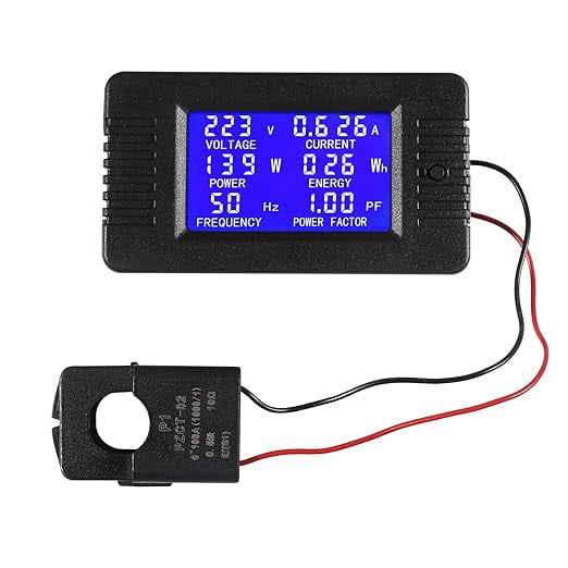 AC Digital Meter, AC 80-260V 100A LCD Display Digital Current Voltage Power Energy Frequency ...