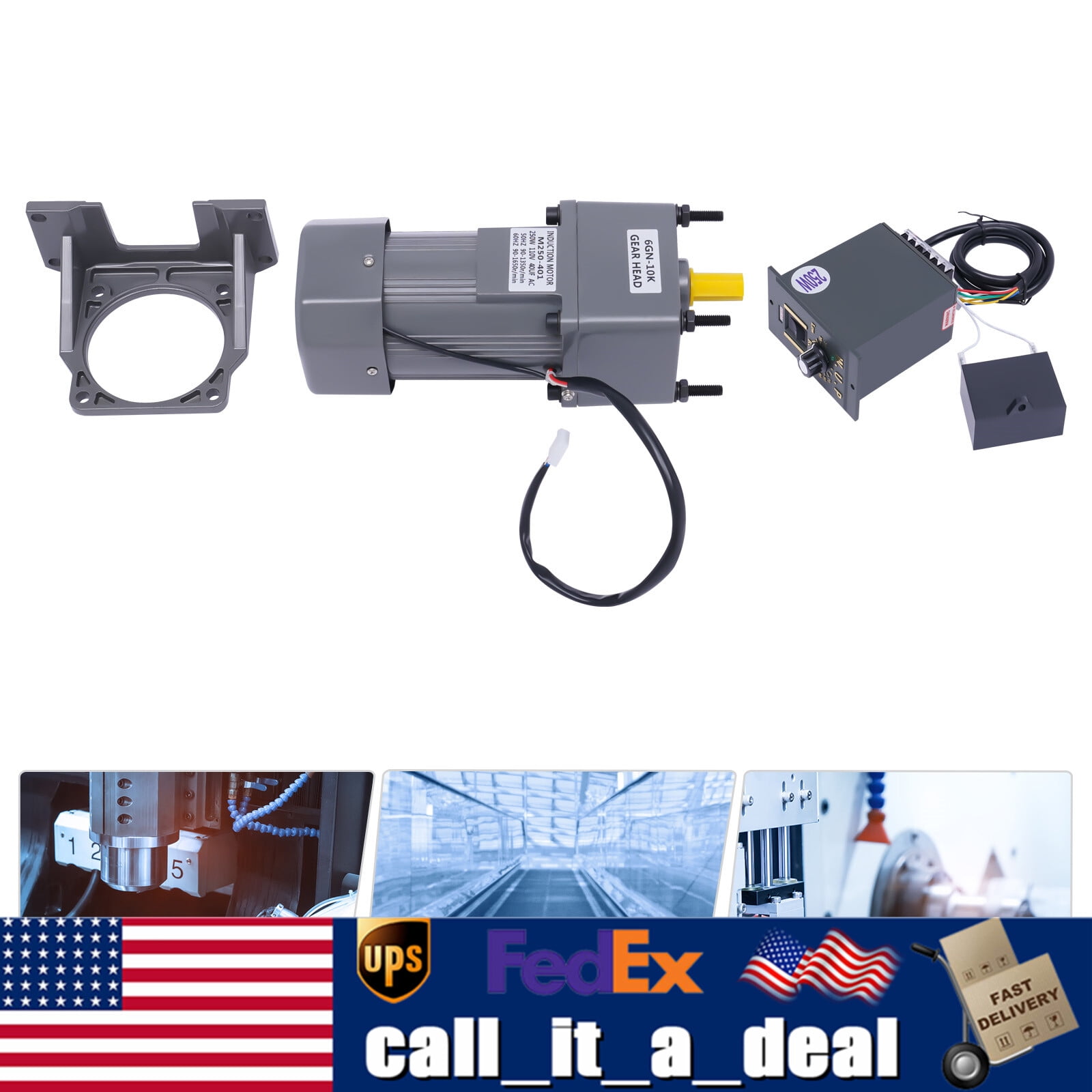 AC Gear Reduction Motor Electric+Variable Speed Control Reversible 110V ...