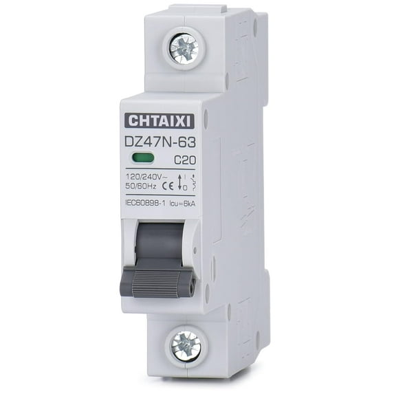 AC Miniature Circuit Breaker, 20 Amp 120V/240V 1 Pole DIN Rail Mount ...
